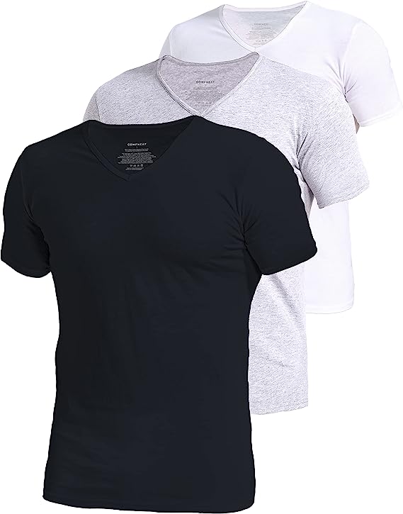 Comfneat Men's 3-Pack Undershirts Stretchy Cotton Spandex T-Shirts V-N