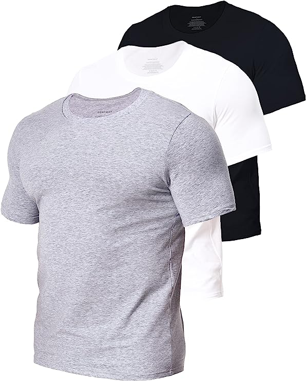 Comfneat Men's 3-Pack Stretchy Undershirts Crew Neck Long Back Hem T-S
