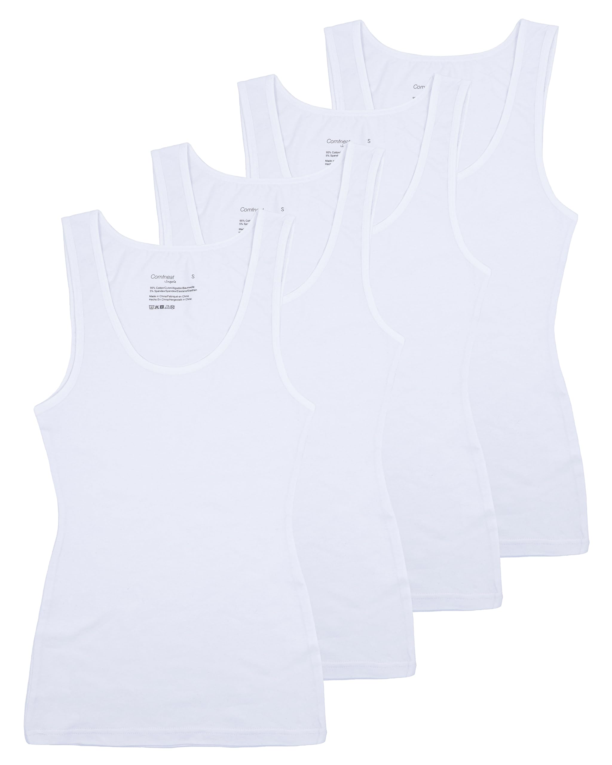 Comfneat Women's 4-Pack Slim-Fit Basic Tanks Cotton Casual Comfy Top